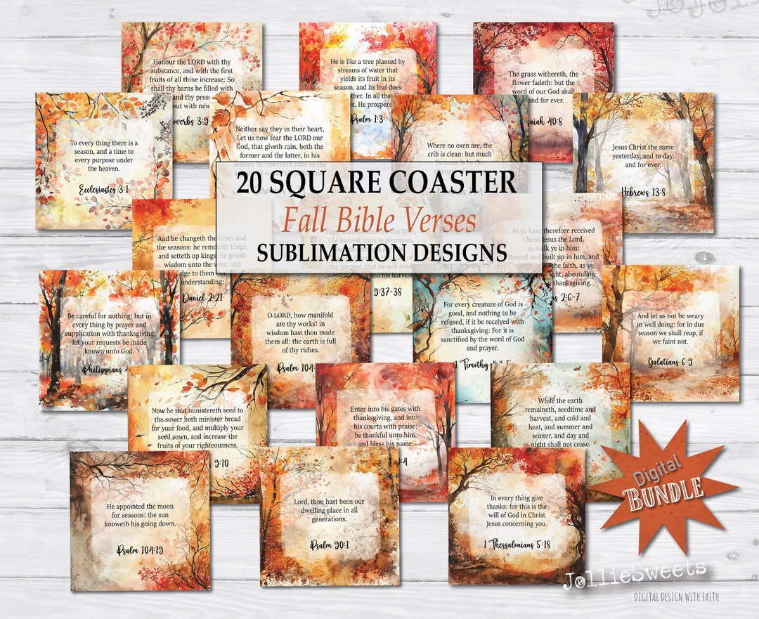 Fall Bible Verse Coaster, Watercolor Autumn Scenes (square PNG ...