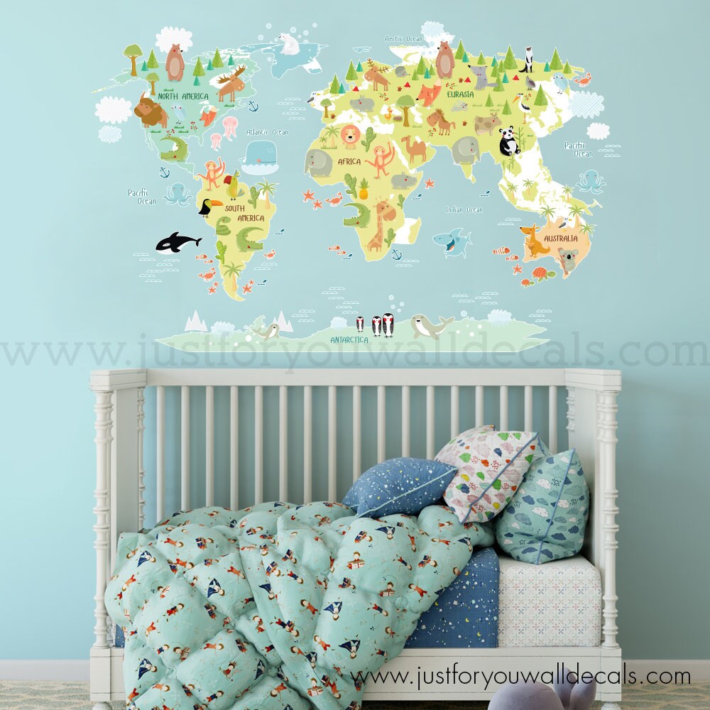 Map of World Wall Decal Kids Map Wall Decal Map Wall Decal | Etsy