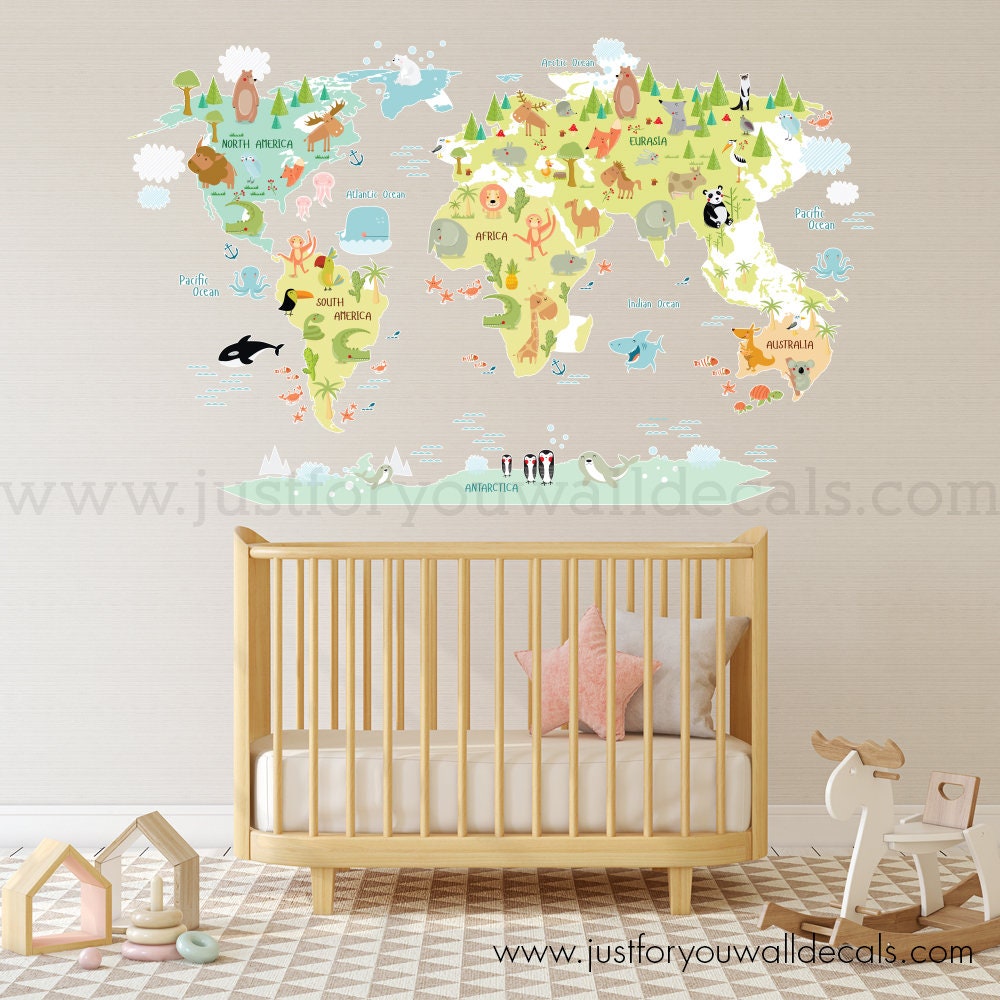 Map of World Wall Decal Kids Map Wall Decal Map Wall Decal | Etsy