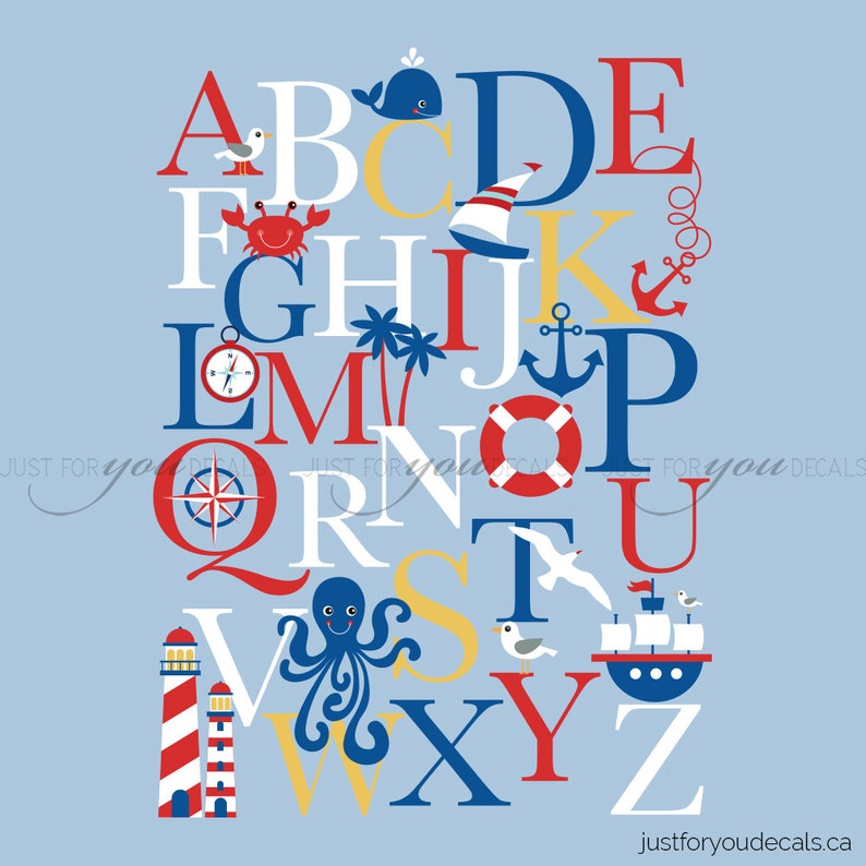 Alphabet Wall Decal Alphabet Decal Nautical Nursery Wall - Etsy