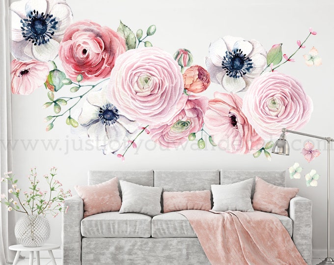 LARGE FLOWER SET - Flower Wall Decal, Floral Wall Decal, Watercolor ...