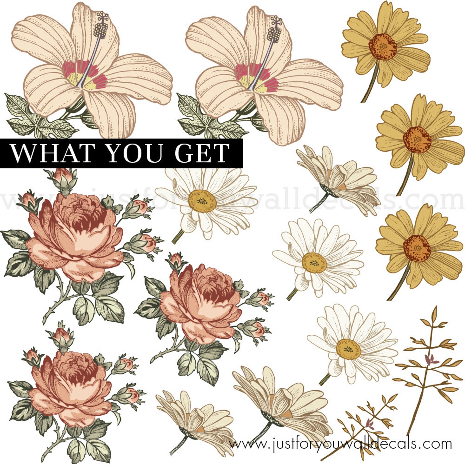 Flower Wall Decals Floral Wall Decals Nursery Wall Decal - Etsy