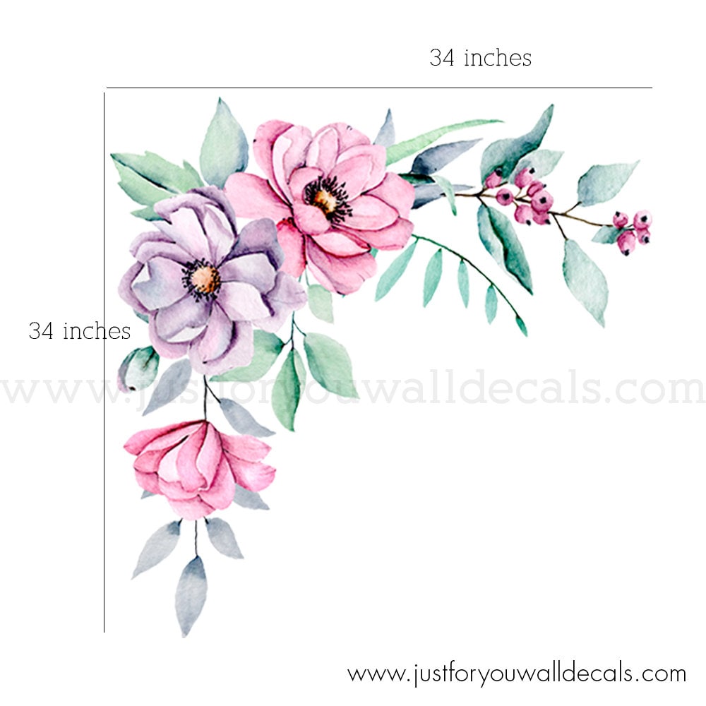 Flower Wall Decal Corner Floral Wall Decal Nursery Wall | Etsy