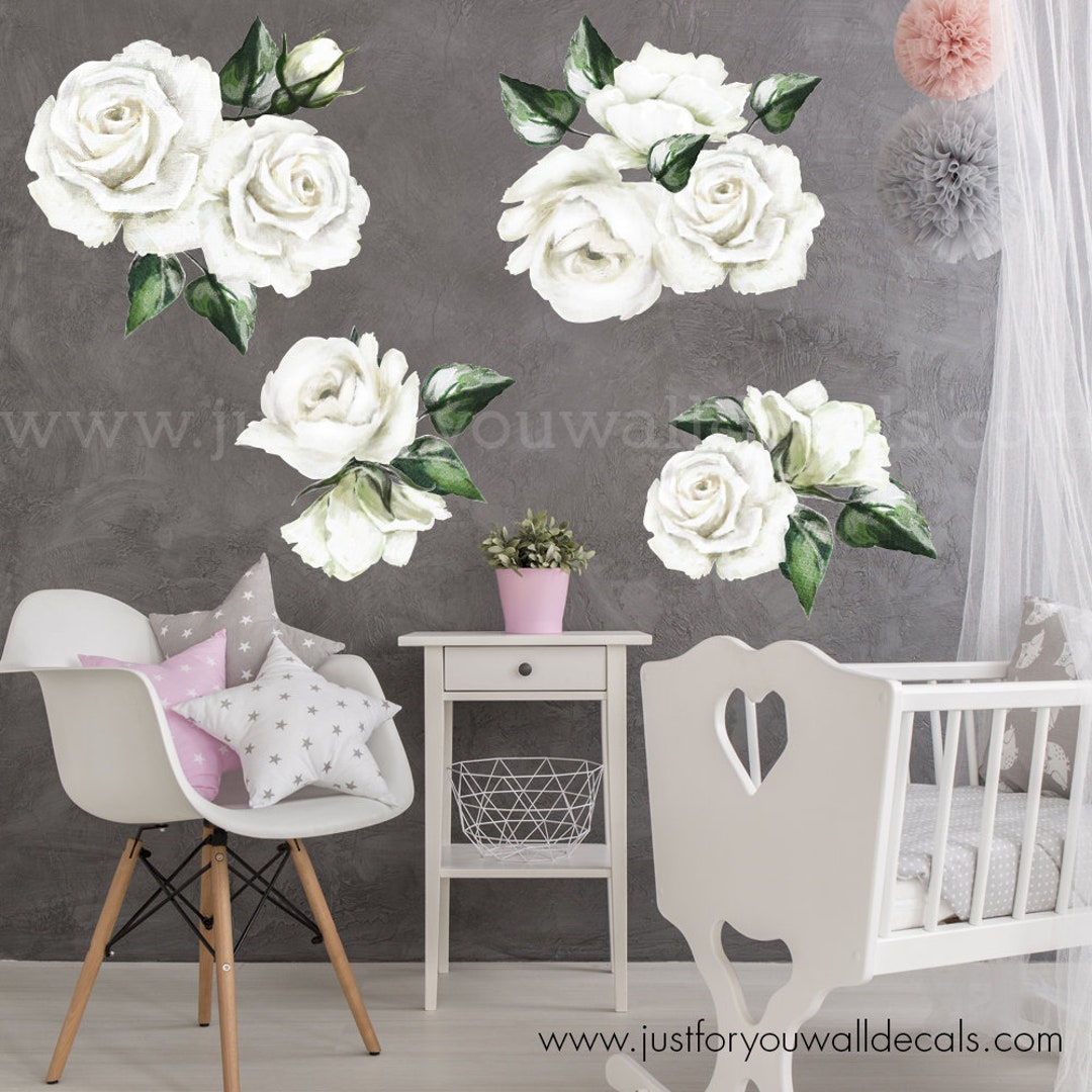 MINI SET White Roses, Rose Flower Wall Decal, Floral Wall Decal ...