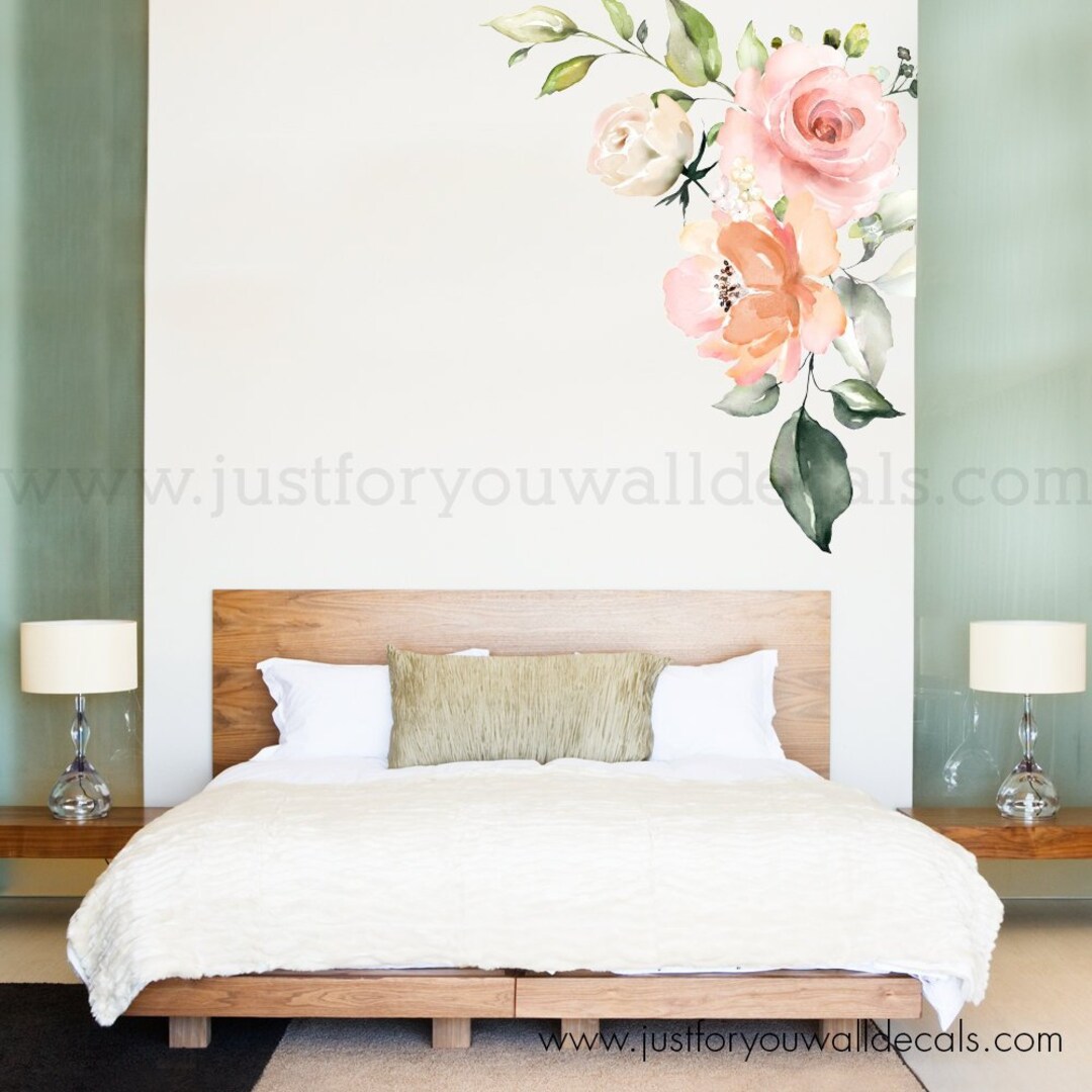 Flower Wall Decal, Floral Wall Decal, Watercolor Wall Decals, Flower ...