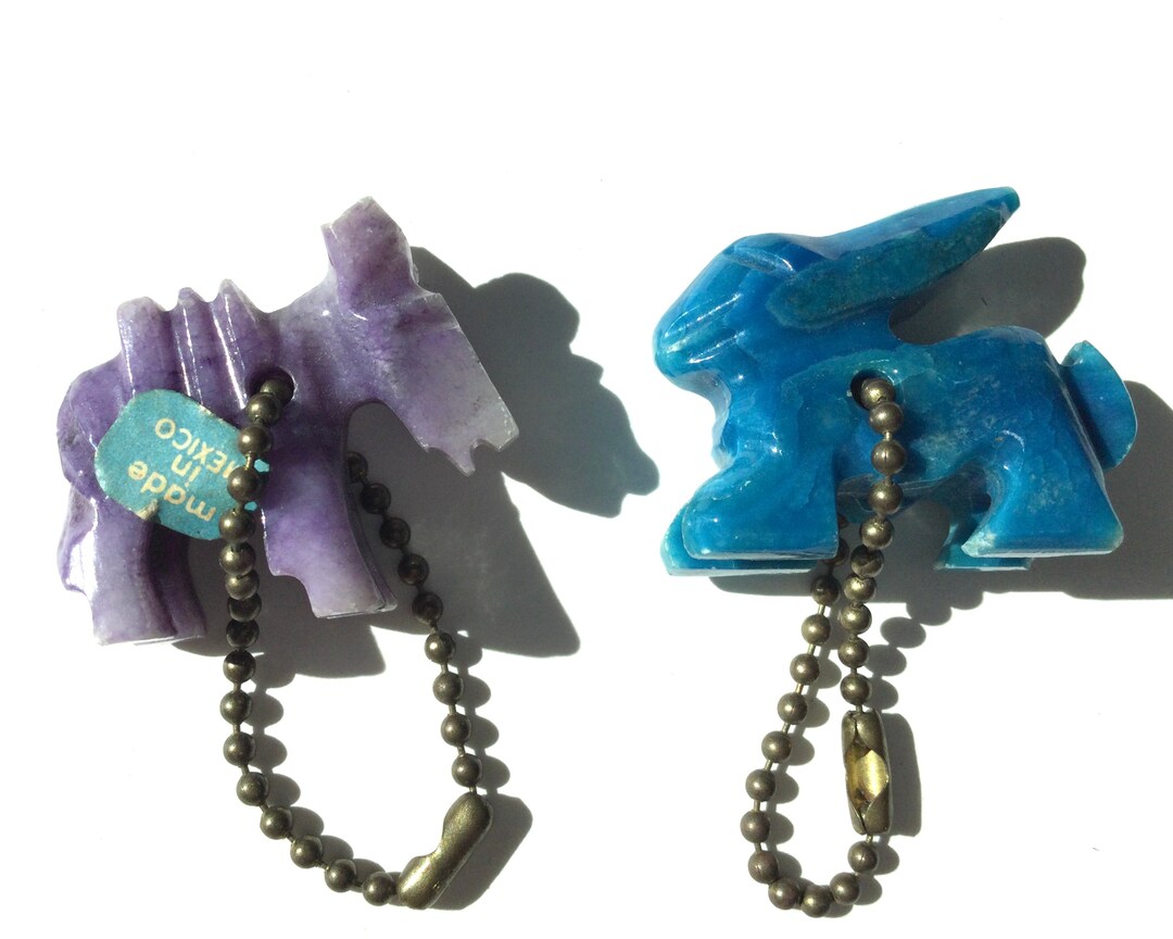 Vintage Carved Mexican Onyx Rabbit and Burro Keychains - Etsy