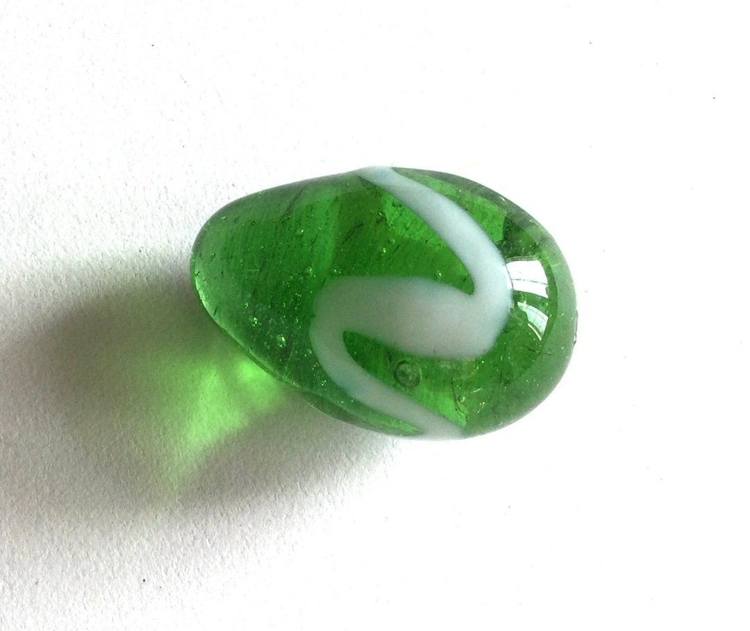 Vintage Hand Made Egg Shaped Green Glass Marble, Art Glass Easter Egg ...