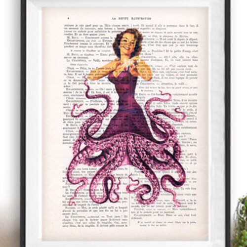 Octopus Print Octopus Poster Pin Up Nautical Wall Art - Etsy