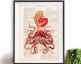 Octopus Print Octopus Poster Pin Up Nautical Wall Art | Etsy