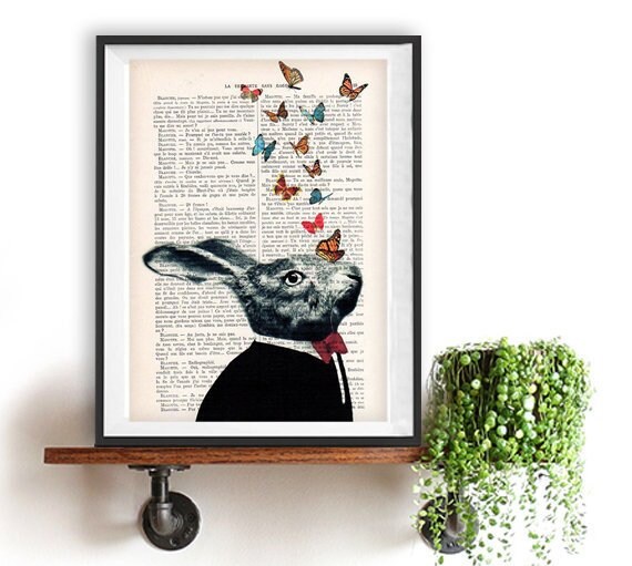 Rabbit With Butterflies Rabbit Posterdeviant Artpop Artart - Etsy