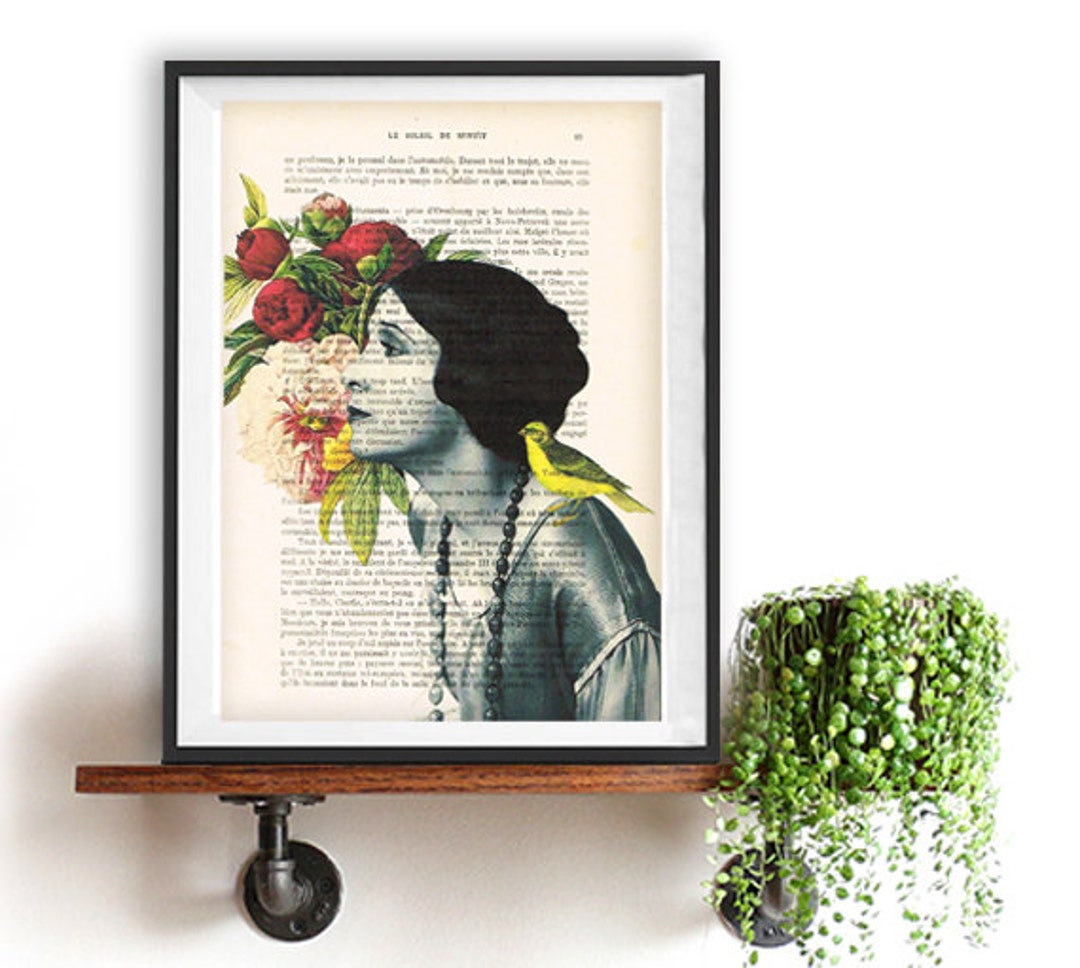 Vintage Woman Print With a Bird, Paris Illustration, Belle Epoque ...