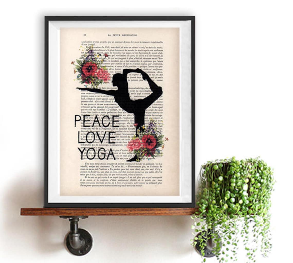 Peace Love Yoga Zen Vintage Peace Flower Print Art Print Wall - Etsy