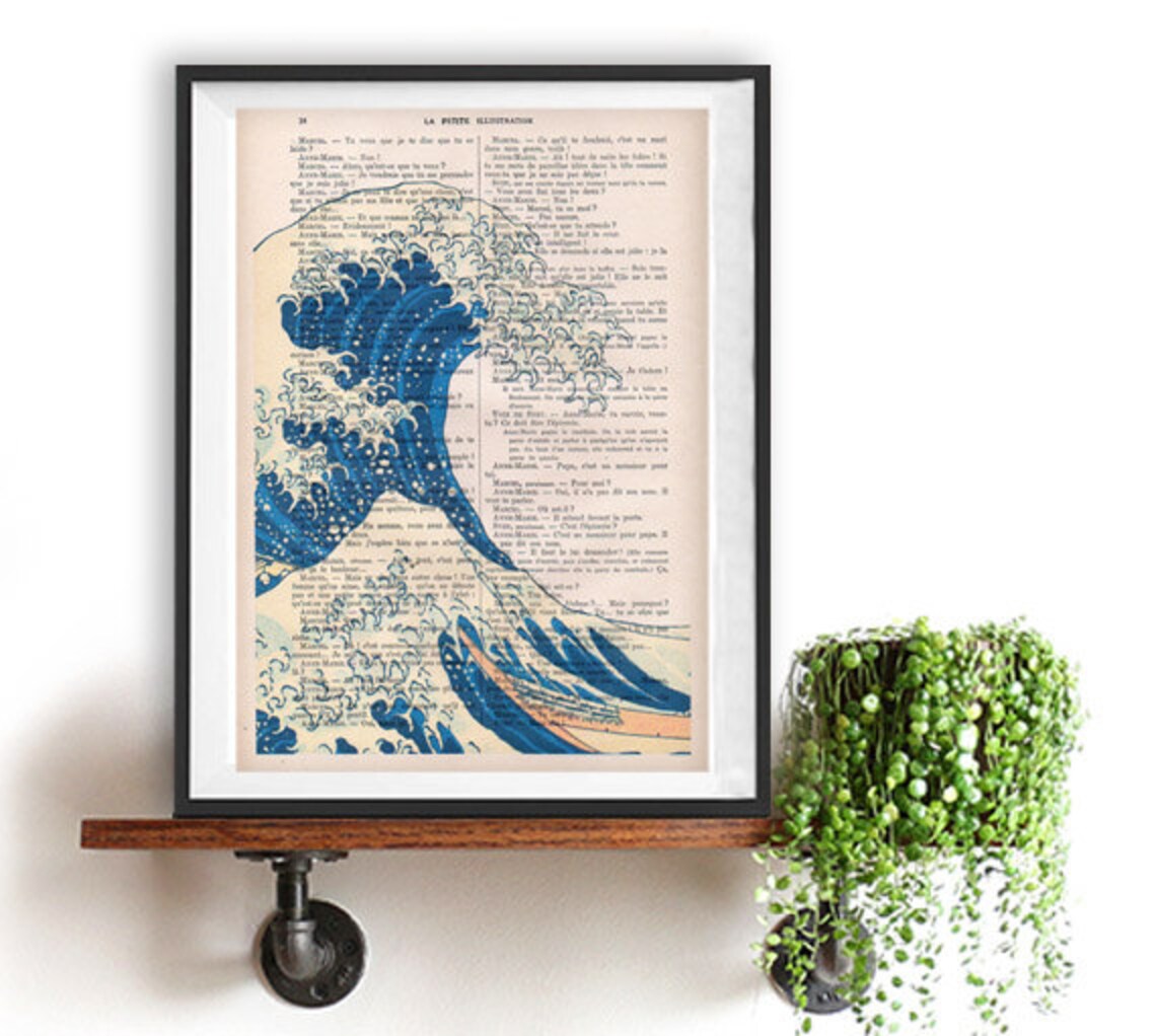 Japanese Wave Print, Art Print on Dictionary Page, Wall Art Home Decor ...