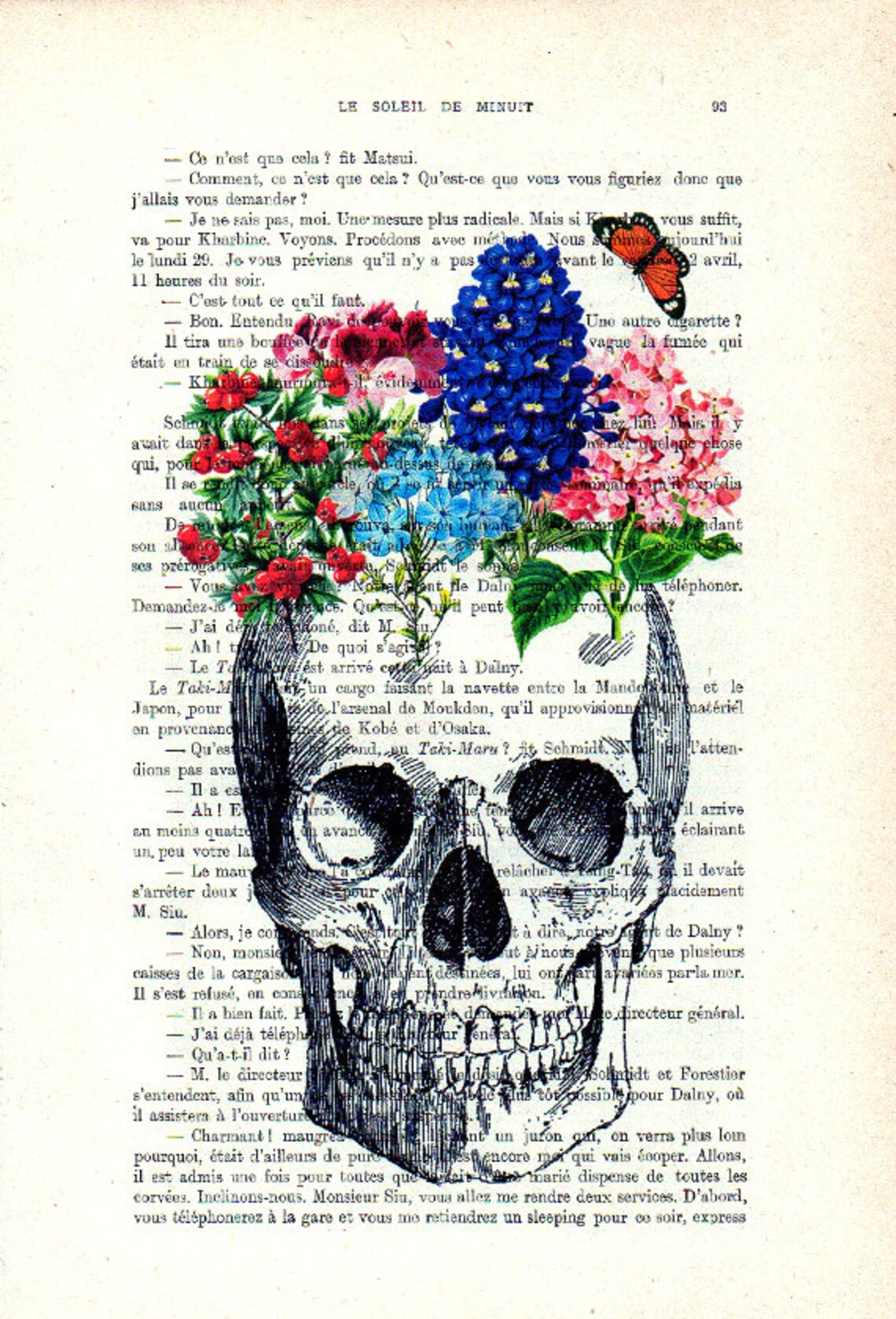 Skull Floral Print Vintage Drawing Book Art Day of the - Etsy