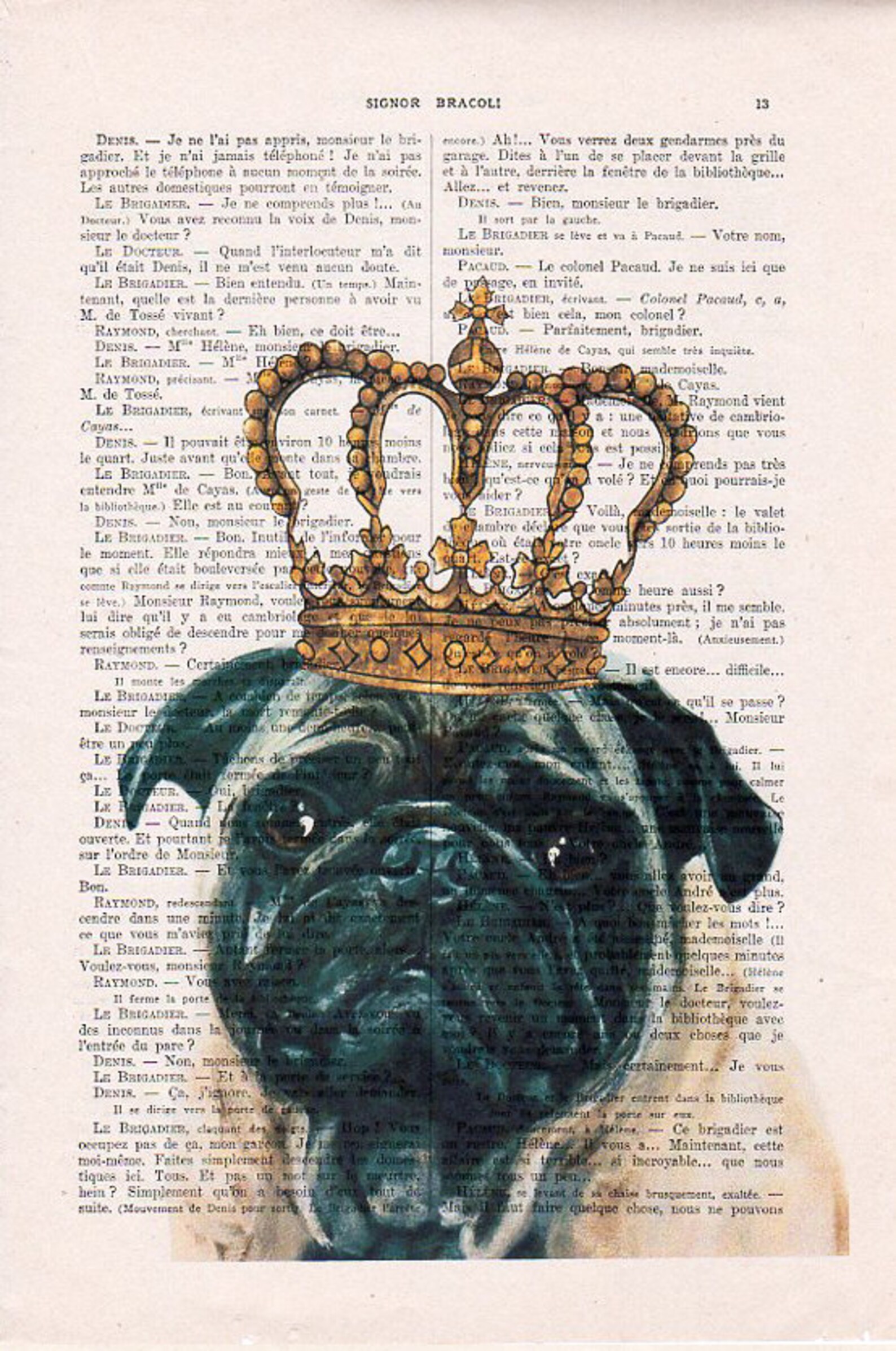 Pug Poster Pug Art Dog Artwork Pug Art Print Gift for Him - Etsy