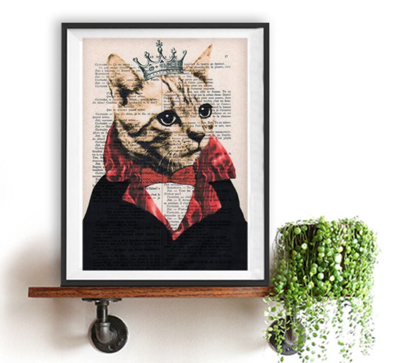 Cat Illustration King Cat Cat Print recycled Book Kids - Etsy