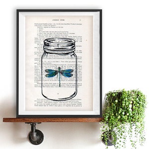 Dragonfly Mason Jar Art Print Illustration Drawing Whimsical Art ...