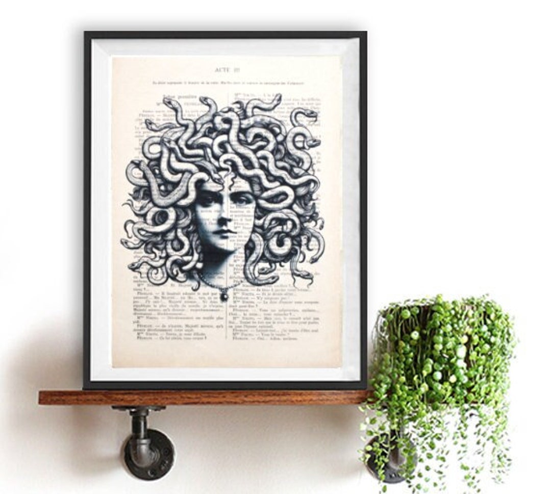 Vintage Woman Print With Snakes on Hair, Medusa, Feminist Art, Art Deco, Bohemian Girl, Strong ...