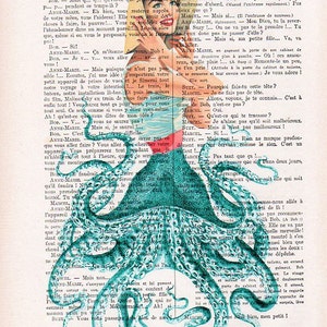 Octopus Print, Octopus Poster, Pin Up, Nautical Wall Art, Animal Print ...