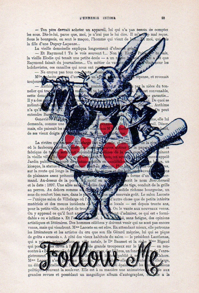 Alice Wonderland Follow Me Rabbit Print Print Art Poster - Etsy
