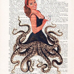 Octopus Print, Octopus Poster, Pin Up, Nautical Wall Art, Animal Print ...