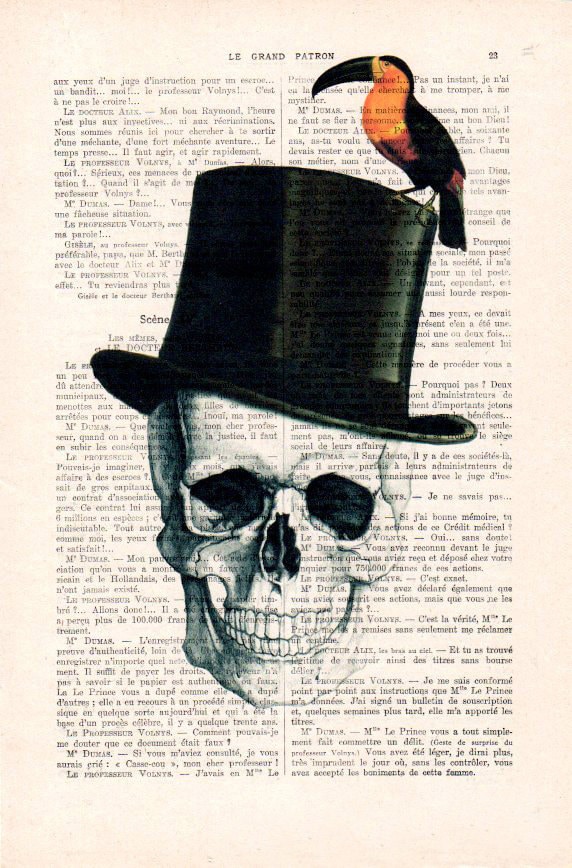 Skull Print Skull Illustration Book Art Day of the Death - Etsy