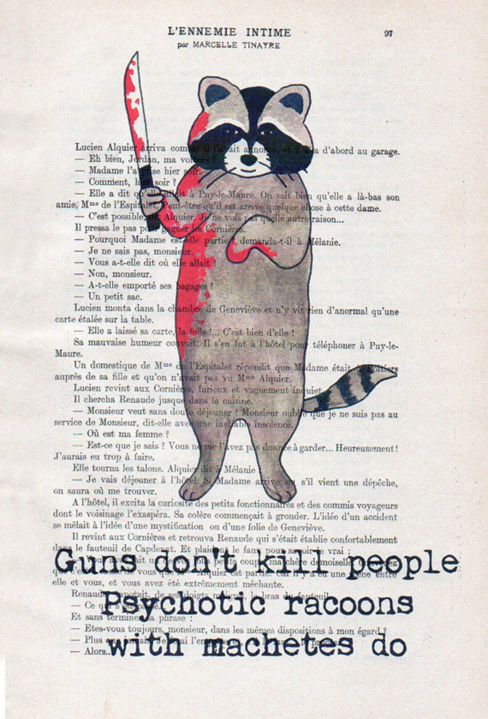 Machete Racoon Watercolor Painting Illustration Drawing Poster - Etsy