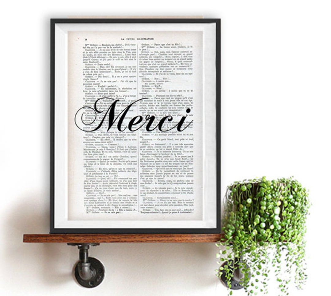 Merci French Word Print Typography Art Poster Home Decor Positive ...