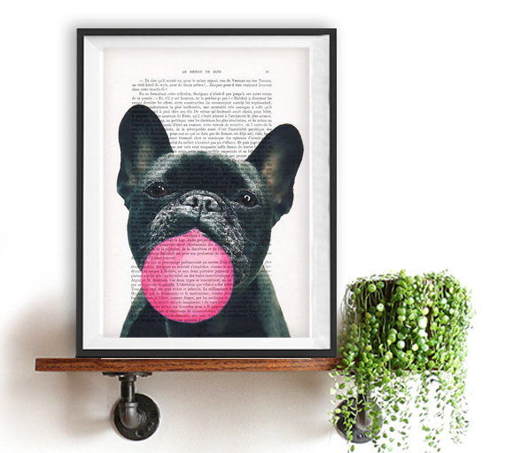 Frenchie Print French Bulldog Art Bubblegum Dog With | Etsy