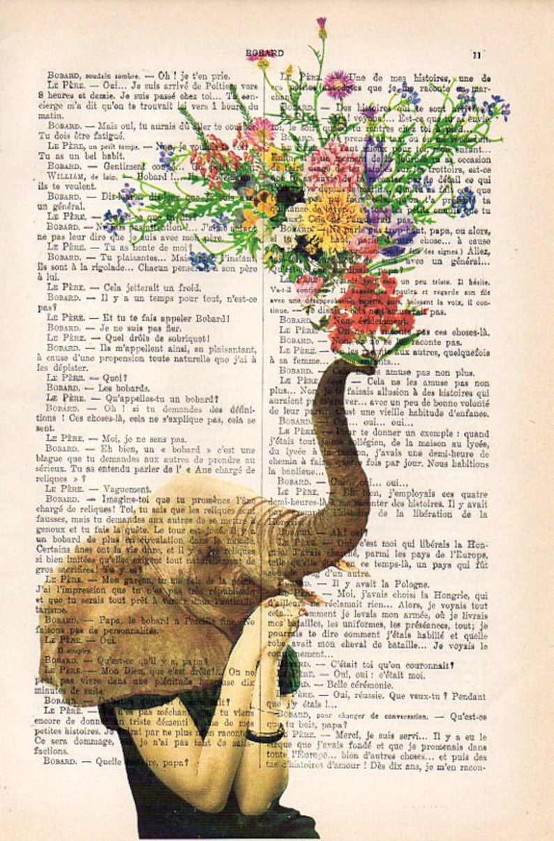 Lady Elephant Seduce With Flowers - Love Book Print - Elephant in Love ...