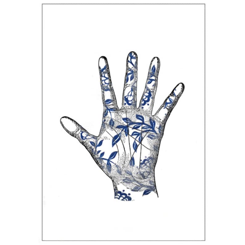 Blue White Hand Anatomy Palm Porcelain Print Vintage - Etsy