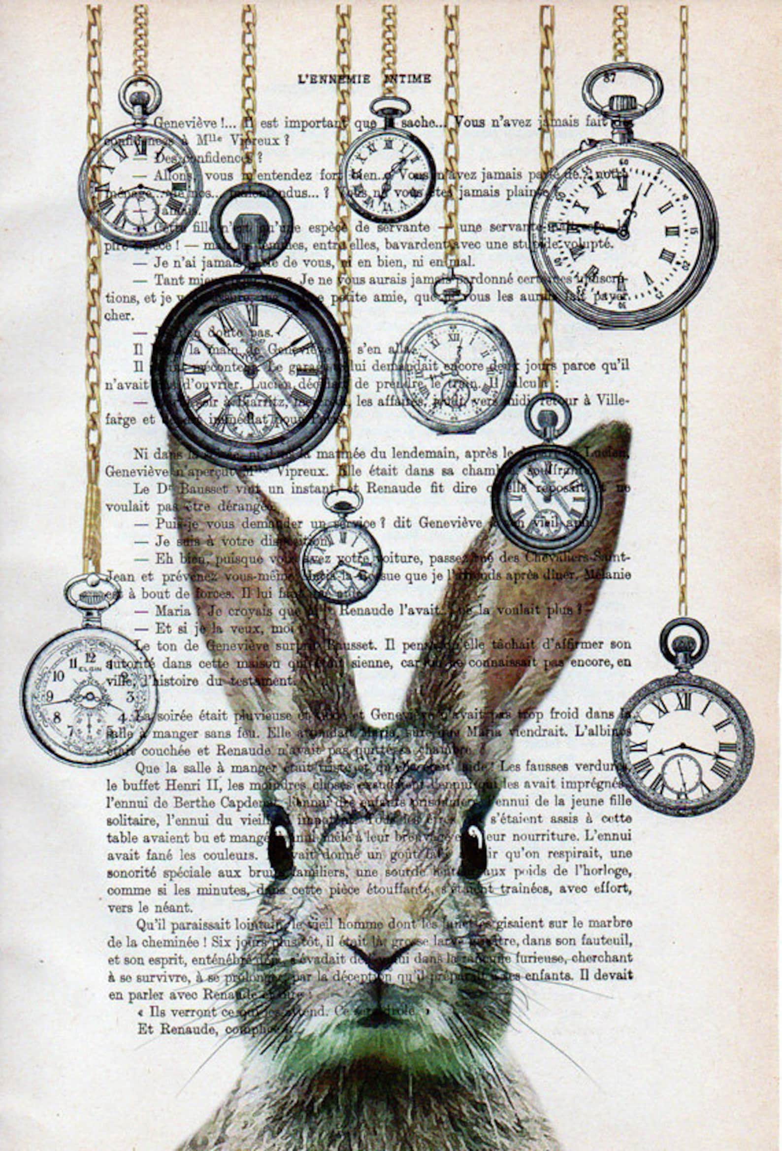 White Rabbit, Alice in Wonderland, Clock Rabbit Print, Rabbit Art ...