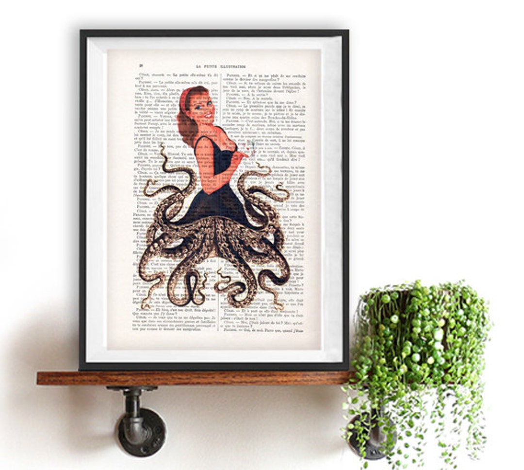 Octopus Print, Octopus Poster, Pin Up, Nautical Wall Art, Animal Print ...