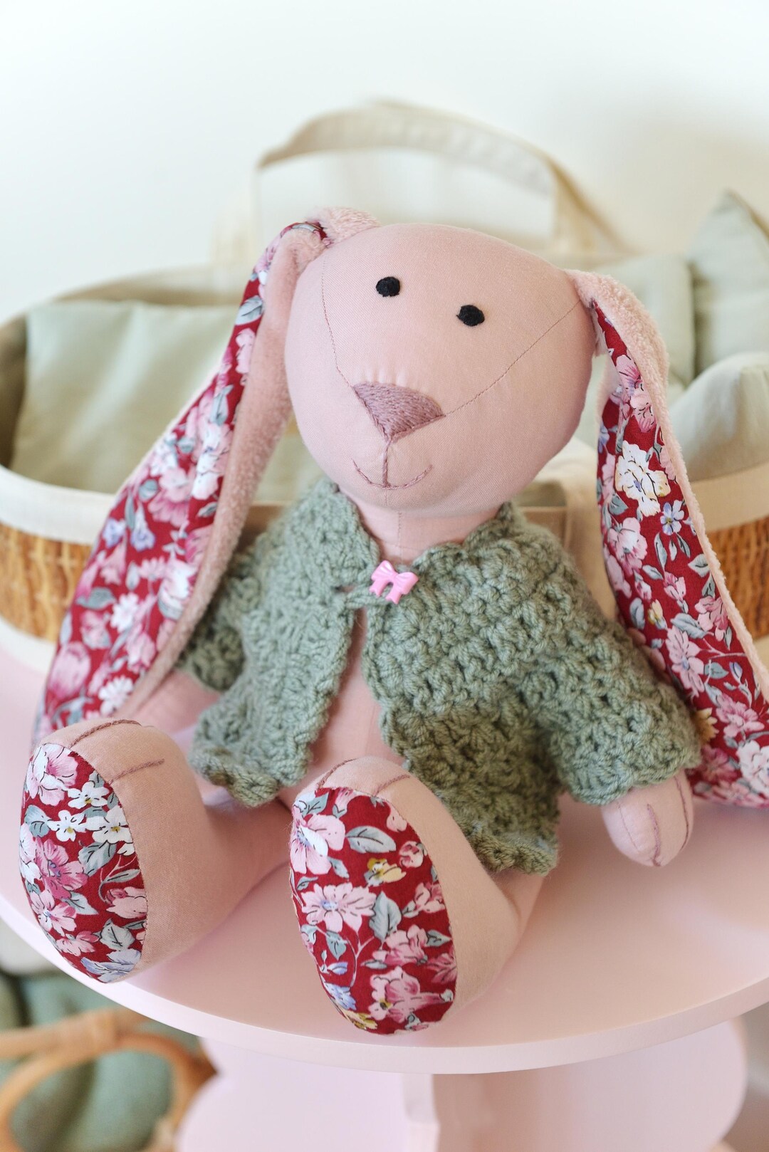 Bunny Soft Toy With Moses Basket, Kids Play Set, Dolls Carrycot With ...