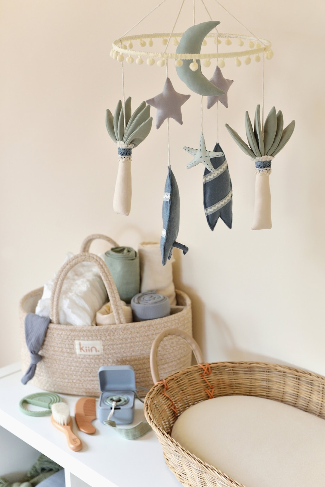 Dream of Surf Baby Mobile: Sage & Blue Boho Coastal Nursery Decor - Etsy
