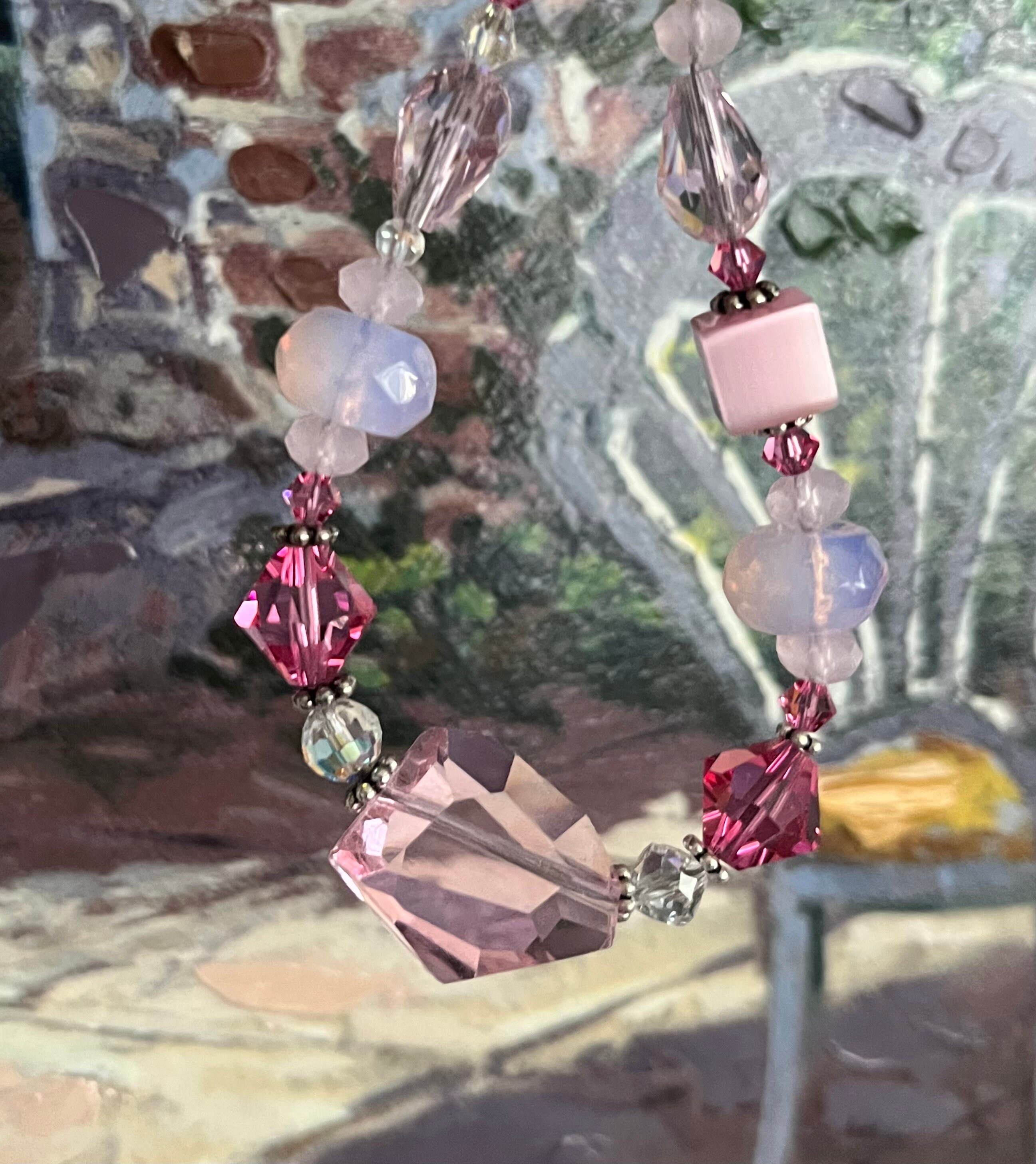 Pink Crystal Bracelet Whimsical Pretty in Pink - Etsy