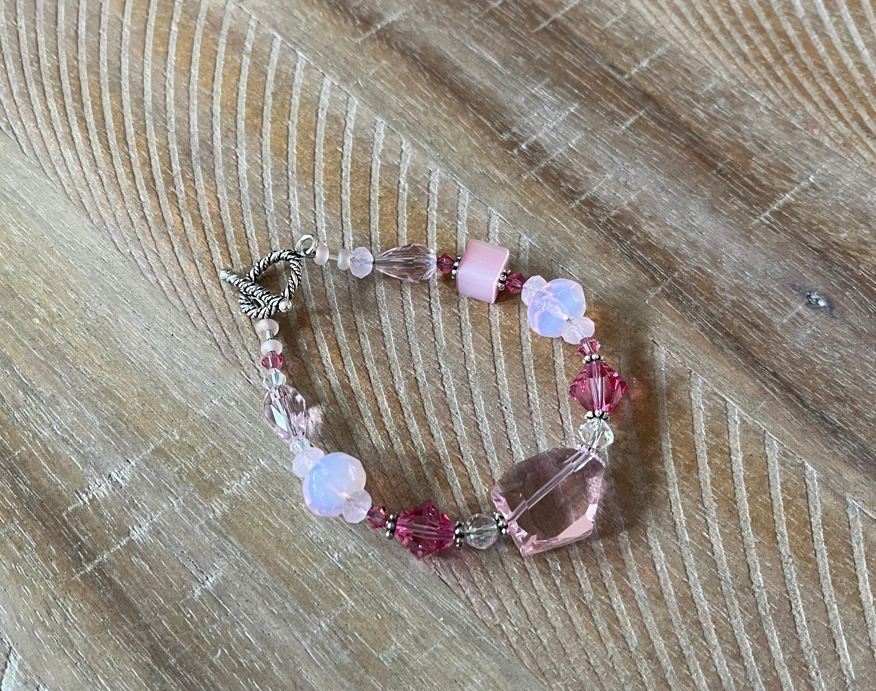 Pink Crystal Bracelet Whimsical Pretty in Pink - Etsy