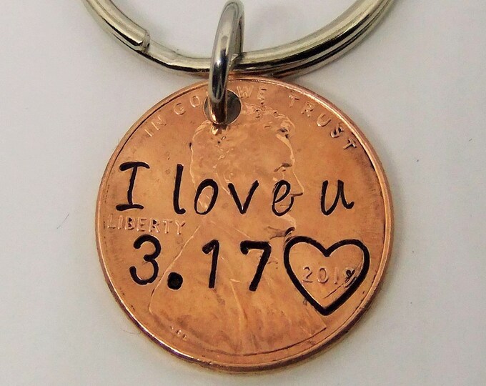 Personalized Anniversary Keychain, Penny Keychain, Valentines Day Gift ...