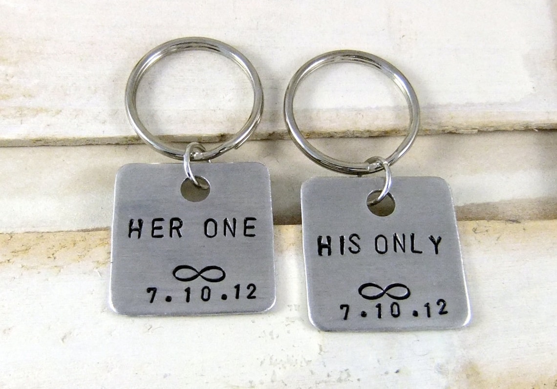 Her One His Only Hand Stamped Keychains Couples Keychains - Etsy