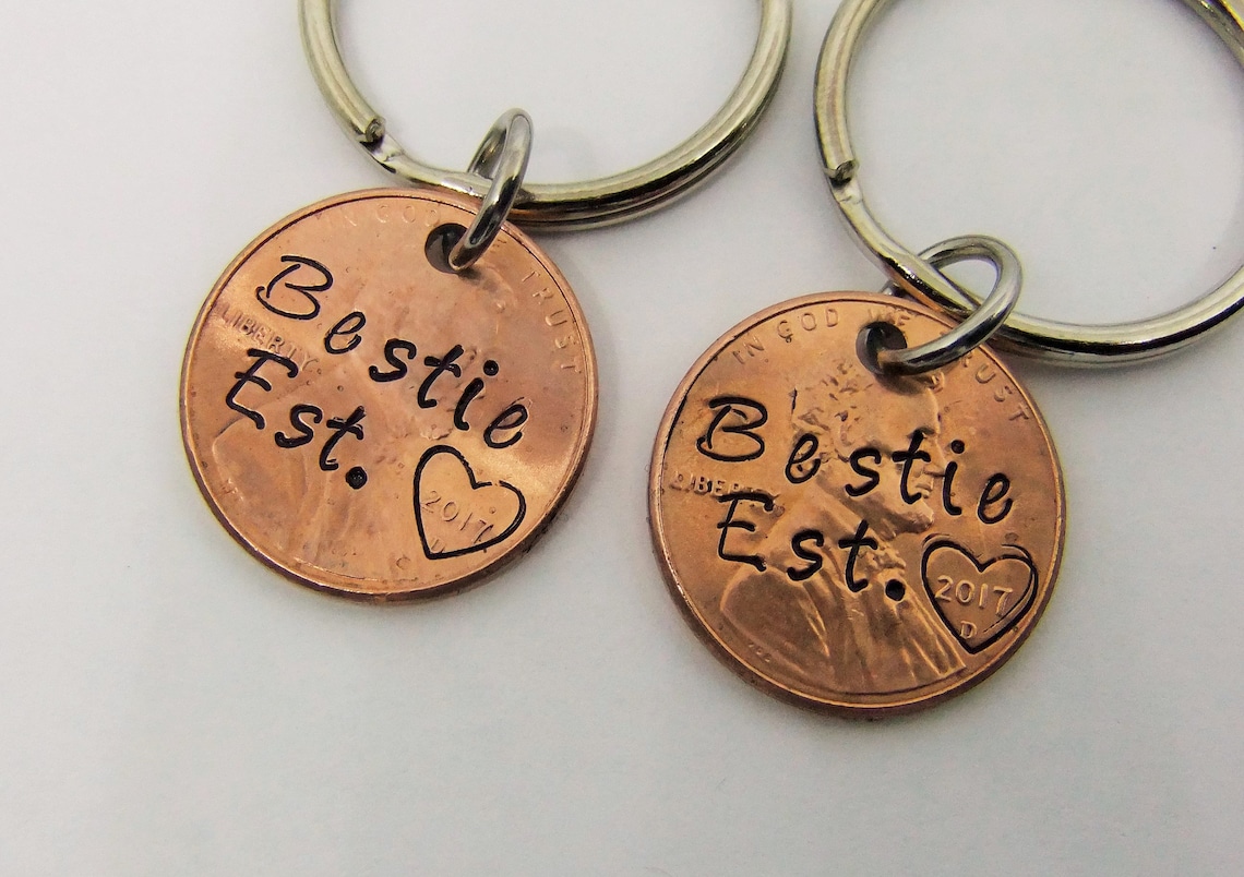 Bestie Keychain Penny Keychain Best Friends Gift Hand | Etsy