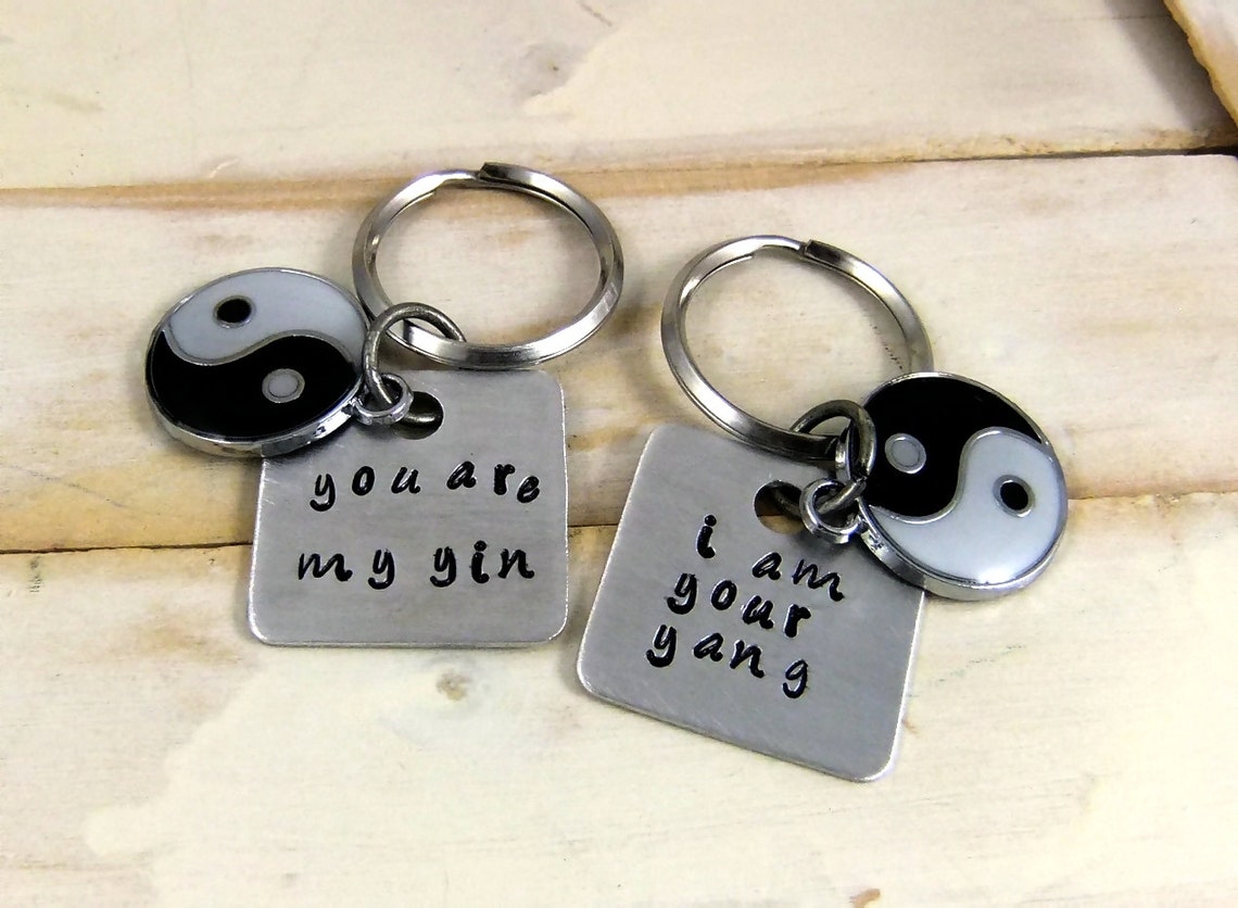 Yin and Yang Keychains, Hand Stamped Keychains, His and Hers Keychain ...