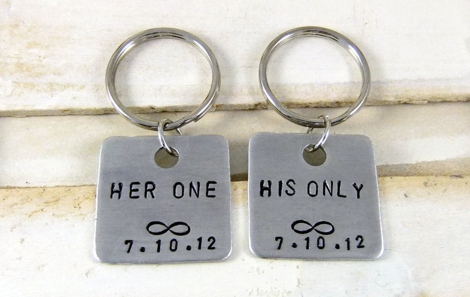 Her One His Only Hand Stamped Keychains Couples Keychains - Etsy