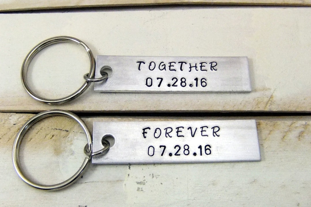 Couples Keychain Set, Together Forever, Personalized Keychains, Hand ...