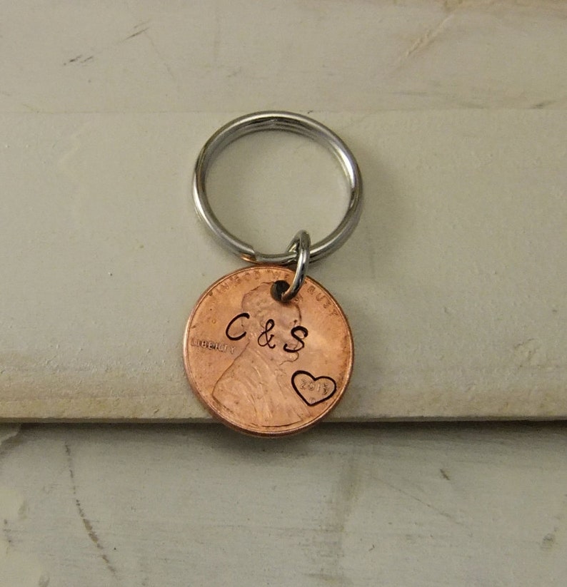 Penny Keychain Couples Keychain Hand Stamped Keychain - Etsy