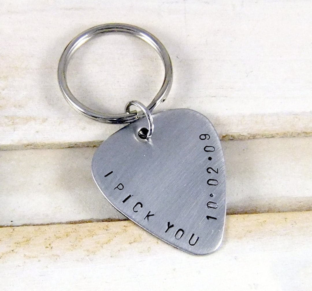 Guitar Pick Keychain, I Pick You, Hand Stamped Guitar Pick - Etsy
