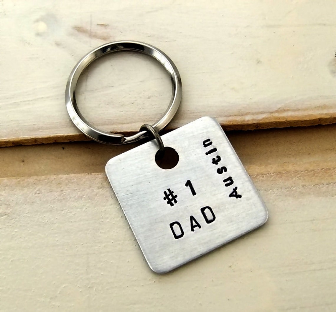 Number 1 Dad, Hand Stamped Keychain, Personalized Gift for Dad, Fathers ...