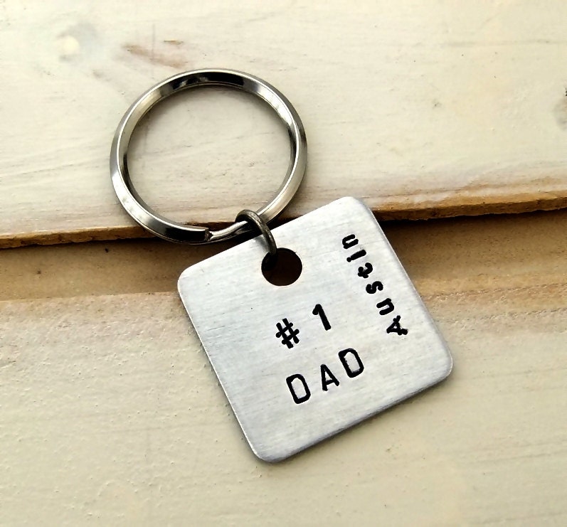 Number 1 Dad Hand Stamped Keychain Personalized Gift for - Etsy