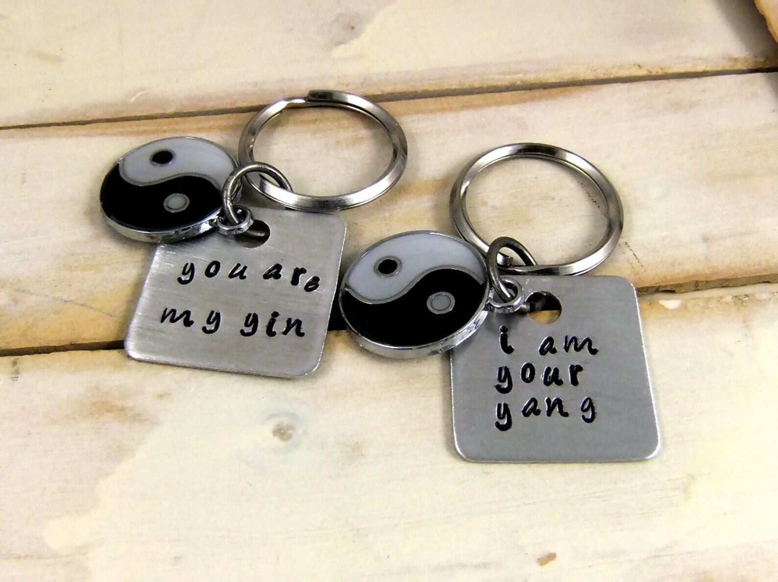 Yin and Yang Keychains, Hand Stamped Keychains, His and Hers Keychain ...