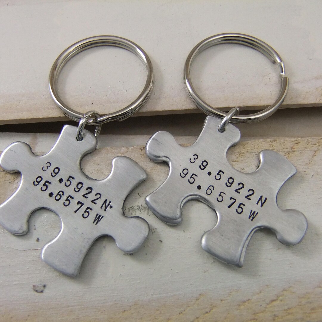 Puzzle Piece Keychain Set, Longitude Latitude Puzzle Piece Keychains ...