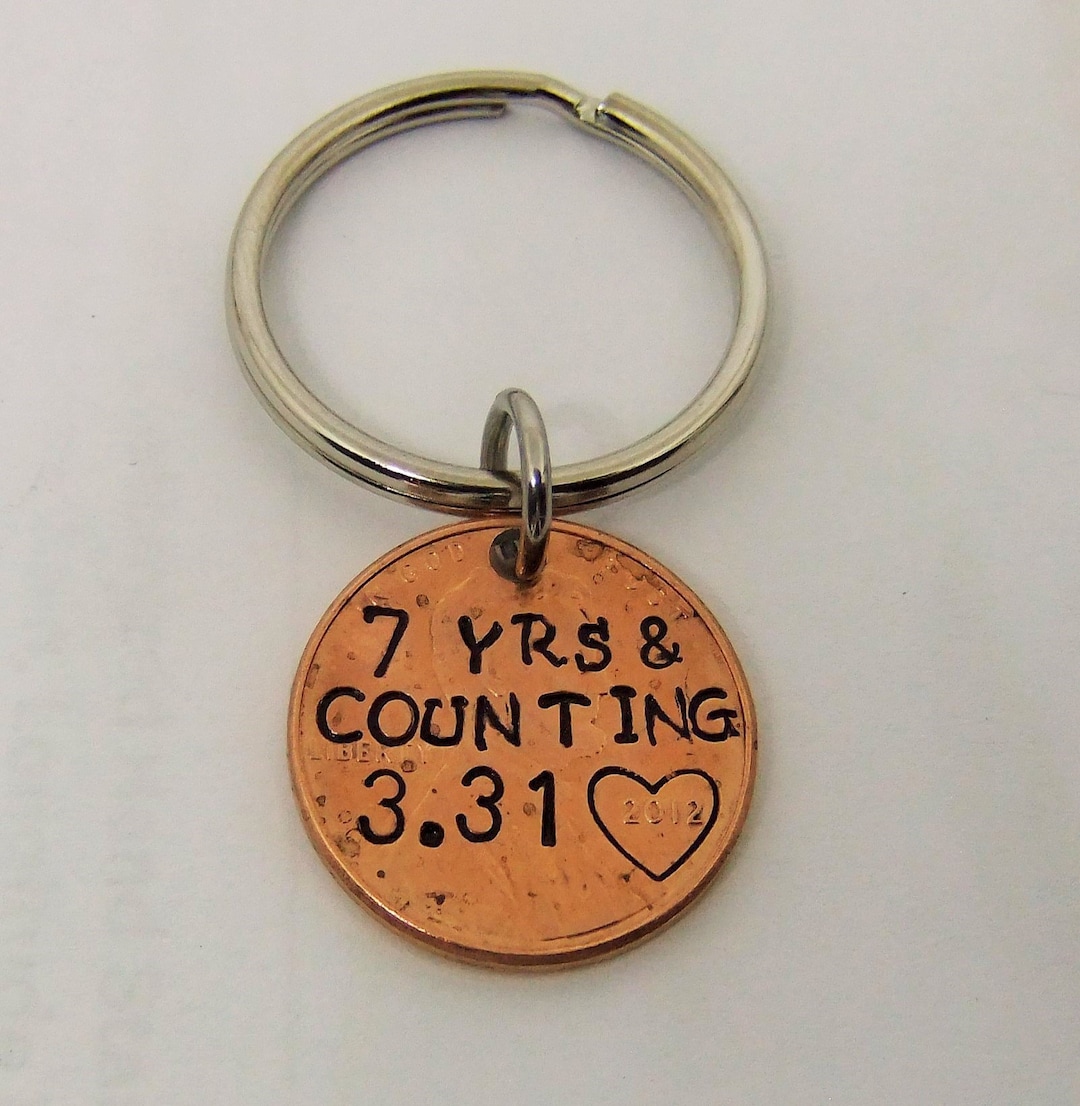 Penny Keychain, 7 Year Anniversary Keychain, Personalized Penny ...
